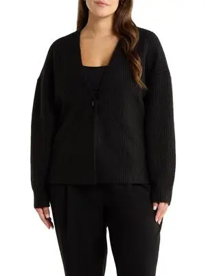 Nordstrom One-button Ribbed V-neck Cardigan - Black Rock