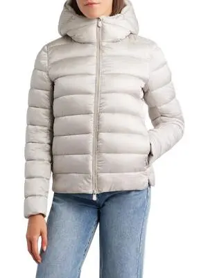SAVE THE DUCK Gretel Faux Shearling Lined Hooded Puffer Jacket - Rainy Beige
