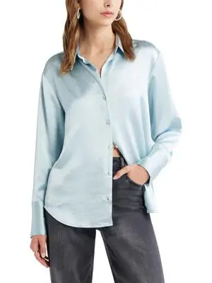 OPEN EDIT Relaxed Fit Satin Button-up Shirt - Blue Cloud