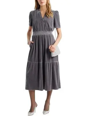 Caslon Short Sleeve Velour Midi Dress - Grey Mountain