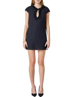 Endless Rose Floral Tulle Tweed Sheath Dress - Black