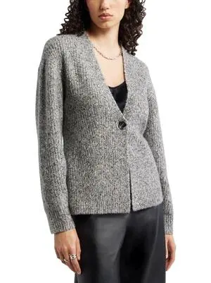 Nordstrom One-button V-neck Ribbed Cardigan - Grey Black Marl