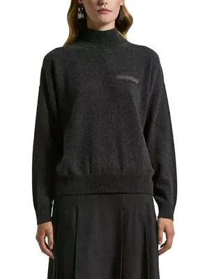 Peserico High-neck Embellished Sweater - Grey