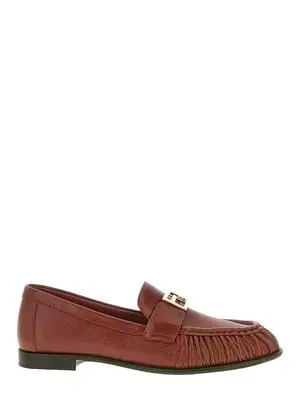 Fendi Curled Metal Detail Baguette Loafers - Brown