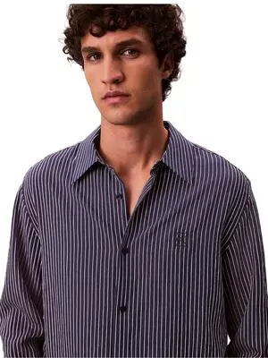Calvin Klein Stripe Viscose Blend Relaxed Button-down Shirt - Dark Sapphire