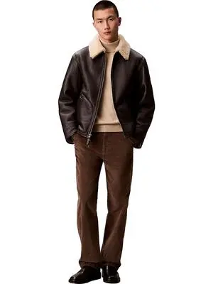 Calvin Klein Shearling-lined Leather Jacket - Burnt Mocha