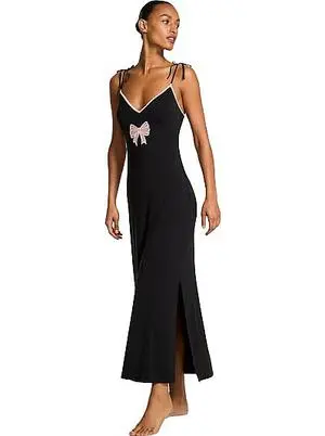 Victoria's Secret Modal Lace-trim Bow Maxi Slip Dress - Black