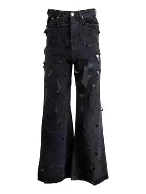 MATIÈRES FÉCALES Distressed-effect Flare Jeans - Black