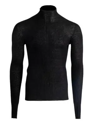 MATIÈRES FÉCALES High-neck Ribbed Knit Sweater - Black