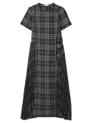 Burberry Check Wool Blend Kilt Dress - Onyx Grey/light Grey