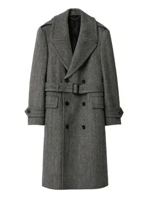 Burberry Herringbone Wool Trench Coat - Coal Grey/light Thistle Grey