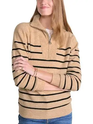 Vineyard Vines Stripe Half Zip Sweater - Cappuccino