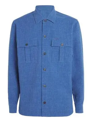Isaia Wool-silk-linen Seersucker Overshirt - Blue