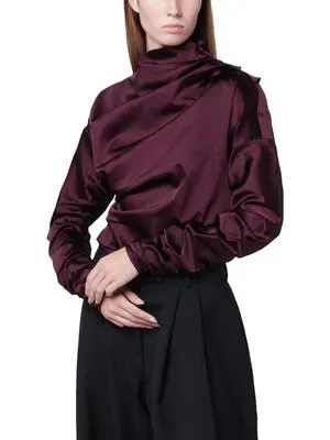 GANNI Satin Draped Blouse - Red