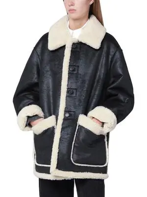 DUNST Faux-Leather Shearling-Effect Coat Black