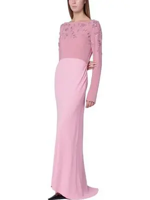 Alberta Ferretti Long Evening Dress With Bead Embroidery - Pink