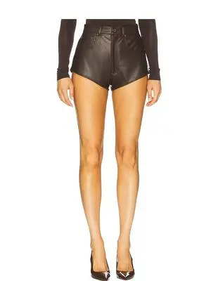 Lapointe Stretch Faux Leather Mini Short - Brown