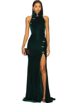 SAU LEE Ariana Velvet Gown - Emerald