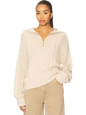 Varley Camello Relaxed Cable Half Zip Sweater - Parchment