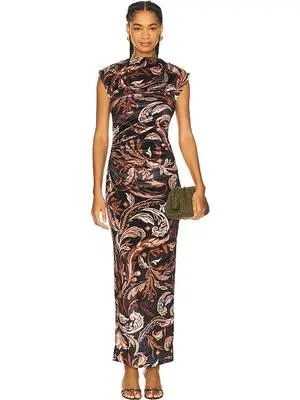 Hemant & Nandita Mock Neck Velvet Midi Dress - Brown