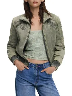 Desigual Padded Crop Jacket - Medium Gray