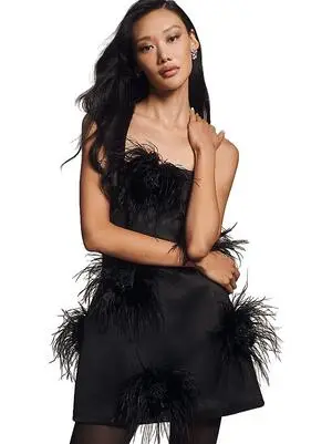 DELFI COLLECTIVE Strapless Feathered Mini Dress - Black