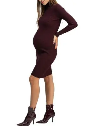 PIETRO BRUNELLI Celeste Long Sleeve Rib Maternity Body-con Dress - Cherry Lacquer