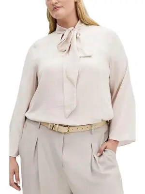 City Chic Mahalia Tie Neck Satin Top - Champagne