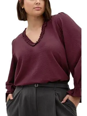 City Chic Marena Ruffle Top - Bordeaux