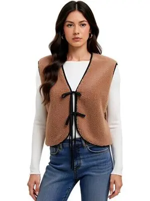 MODENAIRE Contrast-trim Tie-front Vest - Faux Shearling