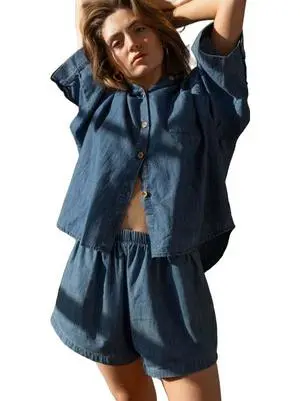 THE SIMPLE FOLK Chambray Denim Shirt - Mid Denim