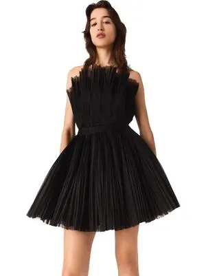 Maje Tulle And Organza Bustier Dress - Black