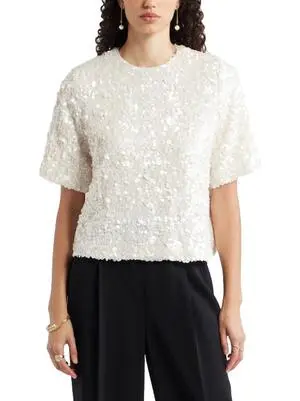 Nordstrom Sequin Short Sleeve Top - Ivory Sequin