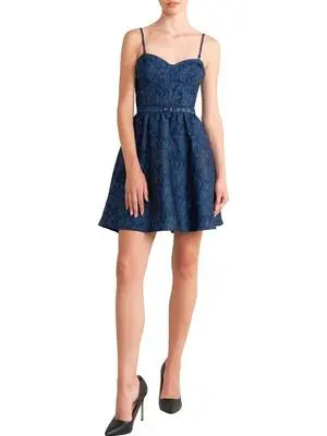 FREEMARKET Floral Jacquard Minidress With Belt - Navy Multi