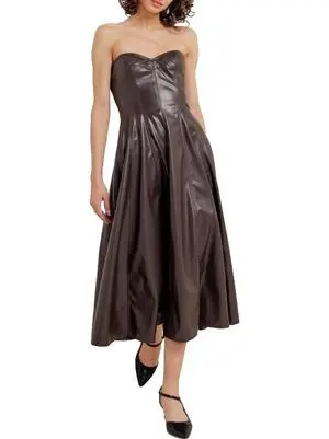FREEMARKET Strapless Faux Leather Midi Dress - Chocolate