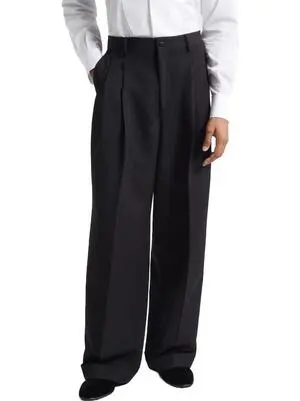 Dolce & Gabbana Pleated Wool & Silk Blend Gabardine Tuxedo Trousers - N0000 Nero