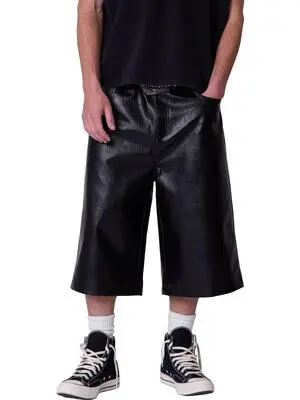 Mnml Raw Ultra Baggy Faux Leather Shorts - Black