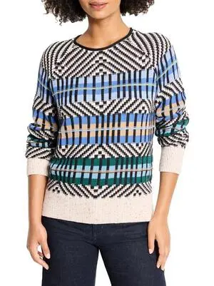 NIC+ZOE Graphic Stripe Cotton Blend Sweater - Blue Multi