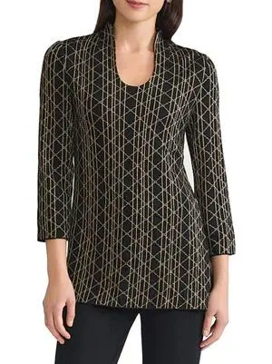 Ming Wang Art Deco Metallic Tunic - Black/gold