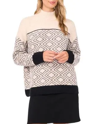 Vince Camuto Diamond Motif Mock Neck Sweater - Malted
