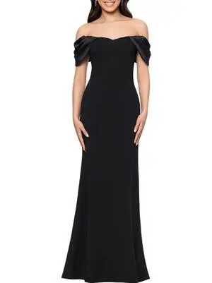 BLONDIE NITES Off-the-shoulder Scuba Knit & Crepe Mermaid Gown - Black