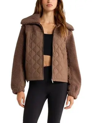 Zella Faux Shearling & Quilted Nylon Hybrid Jacket - Brown Quartz