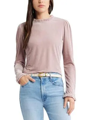 Caslon Velour Ruffle Neck Top - Pink Timber