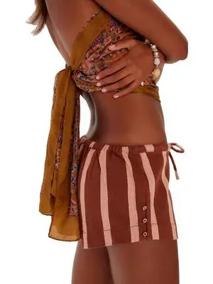Free People Striped Micro Shorts - Brown Combo
