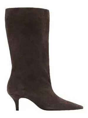 Mango Pointed Toe Mid-Calf Boots Chocolate