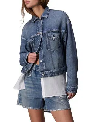 RAG & BONE Miramar Trompe L'oeil Faux Denim Terry Trucker Jacket