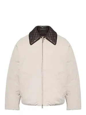 Bottega Veneta Relaxed-fit Woven-down Jacket With Leather Collar - Grey Putty