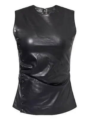Remain Birger Christensen Ruched Sleeveless Leather Top - Black