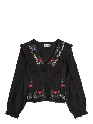 Rixo Maribelle Floral-embroidered Cotton Blouse - Black