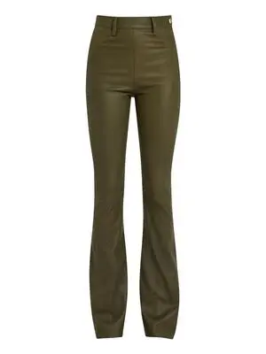 SKIIM Brigitta Flared-leg Leather Trousers - Khaki